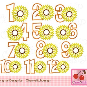 Sunflower Numbers Applique Bundle, Birthday Numbers 1-12 Machine ...