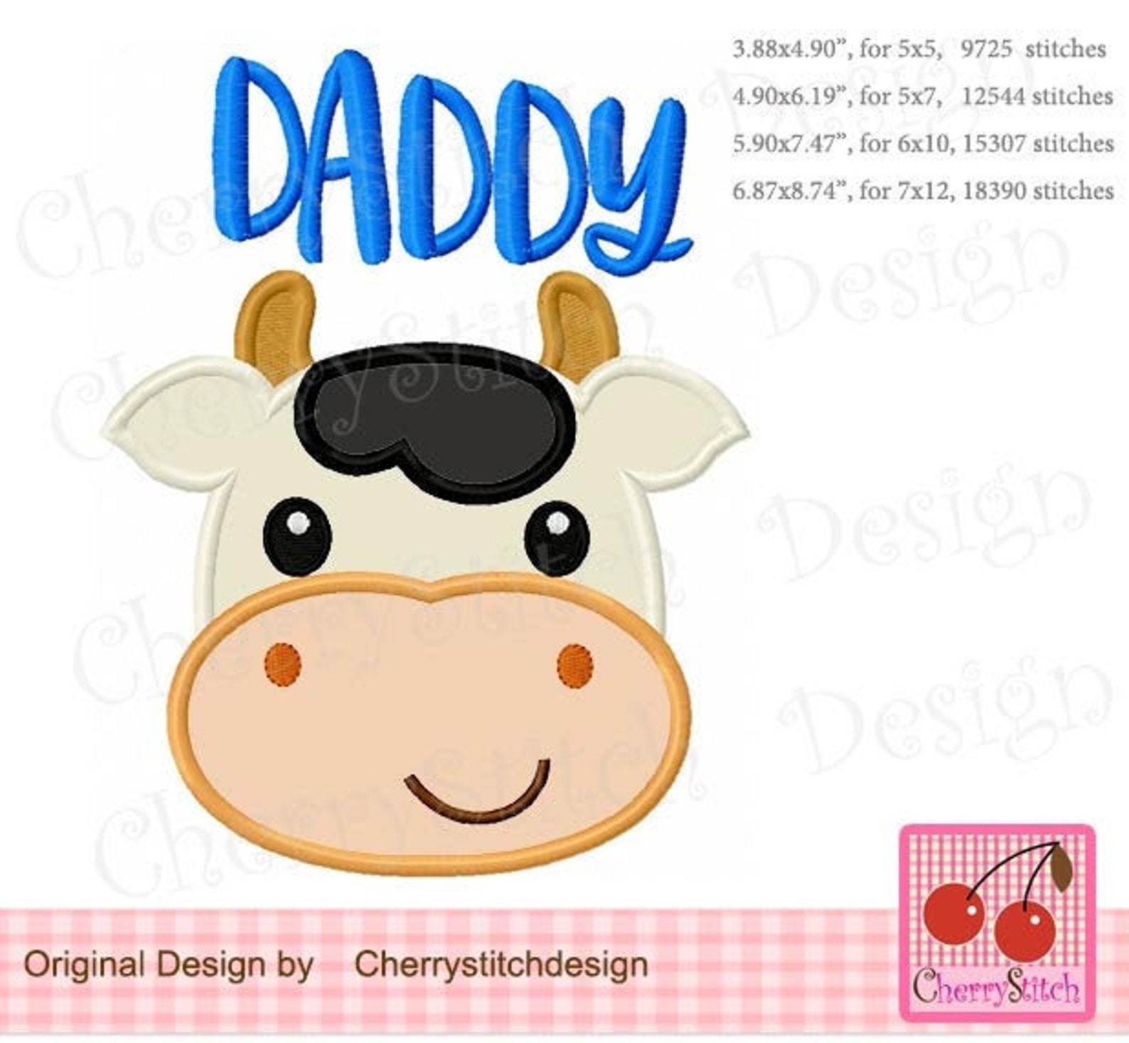 Cow DADDY Cow Face Father Cow Machine Embroidery Applique - Etsy