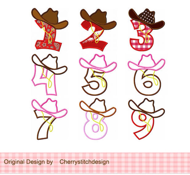 Embroidery Design Cowboy Hat Numbers Set Machine Embroidery - Etsy