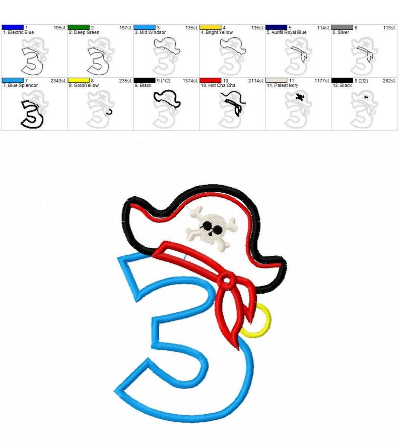 Pirate Number 3 Birthday Machine Embroidery Applique ND83 - Etsy