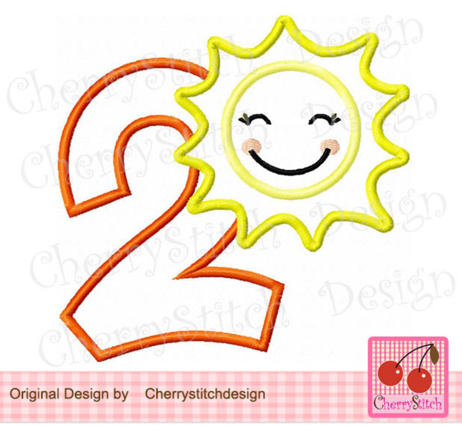 Sunshine With Number 2 Appliquesunshine Designsun 4x4 5x5 | Etsy