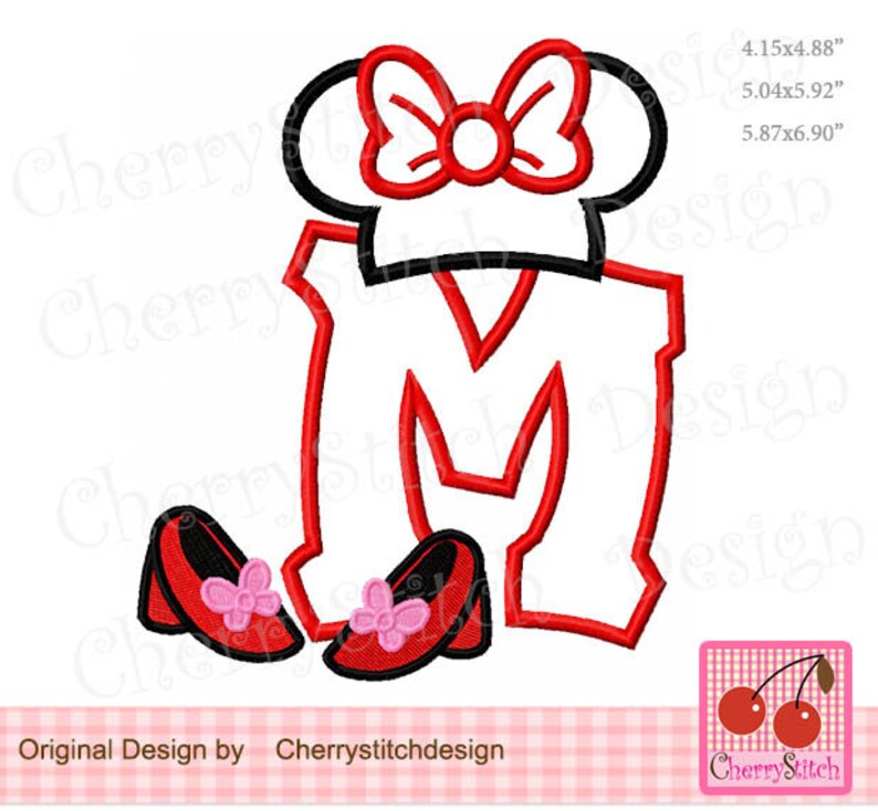 Monogram M Minnie Letter M Upper Case Machine Embroidery - Etsy