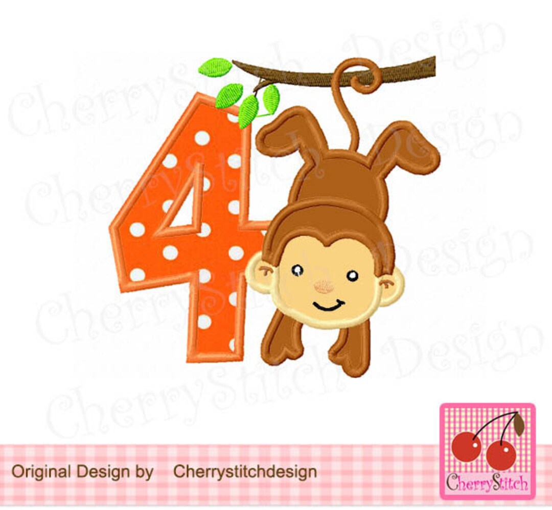 Birthday Monkey With Number 4cute Monkeyhanding Monkey - Etsy