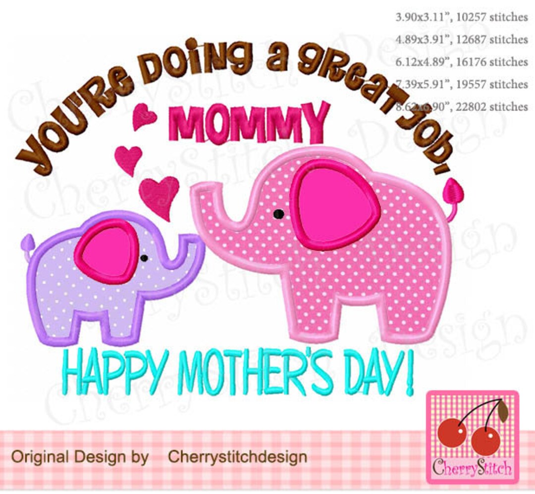 Elephants Happy Mother's Day Machine Embroidery Applique FM082 - Etsy