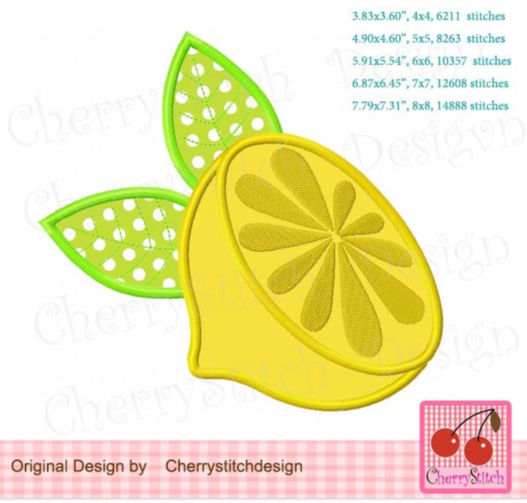Lemon Applique Lemon Slice Machine Embroidery Applique - Etsy