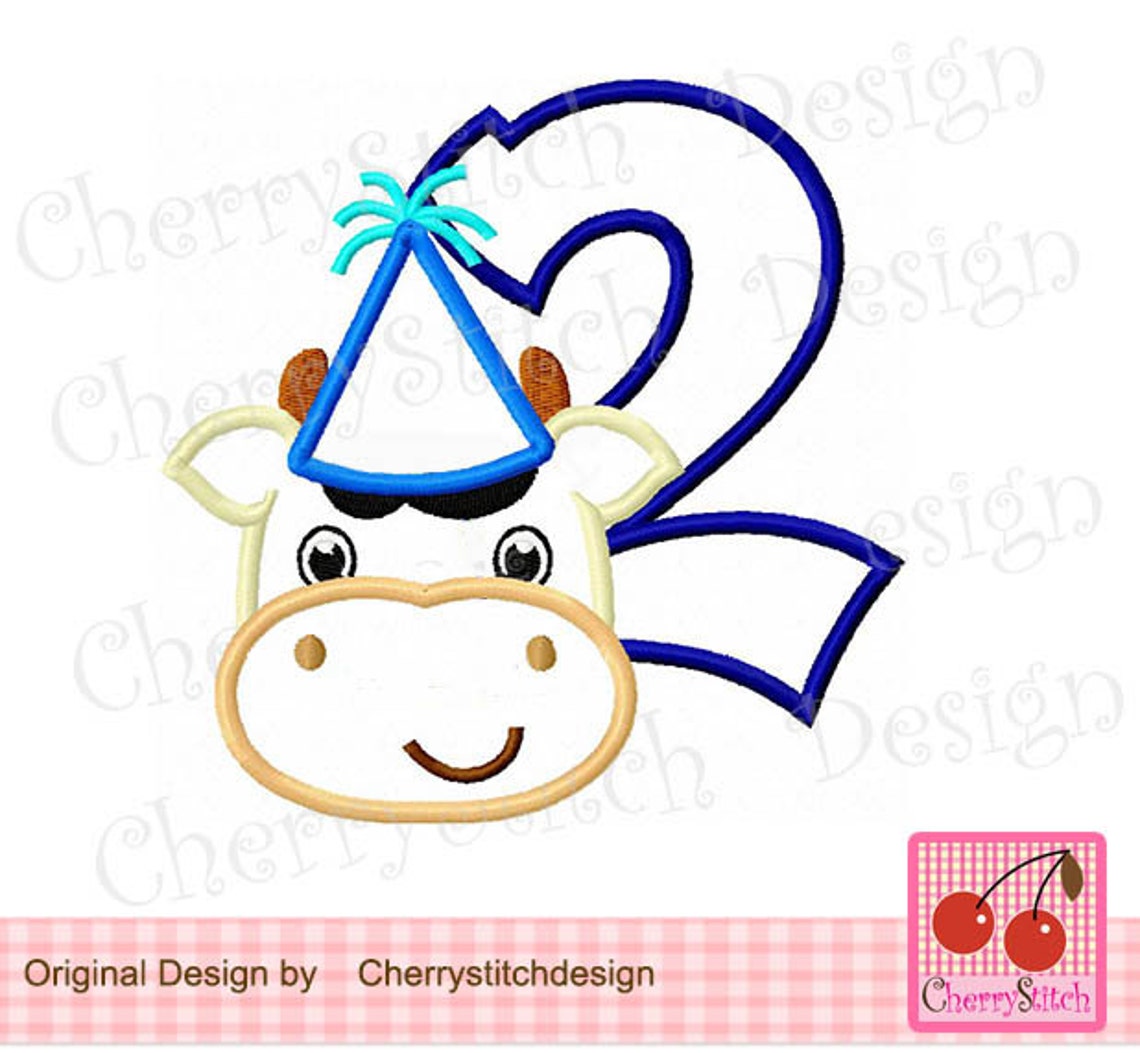 Cow Number 2 Birthday Machine Embroidery Applique Design - Etsy