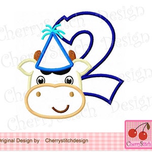 Cow Number 2 Birthday Machine Embroidery Applique Design - Etsy