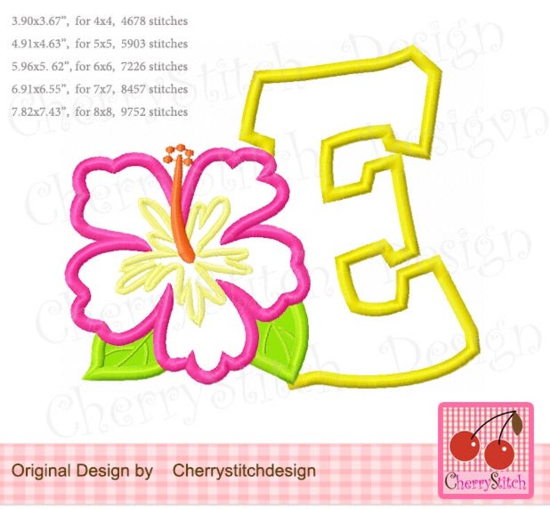 Hibiscus Flower Letter E Uppercase E Machine Embroidery | Etsy