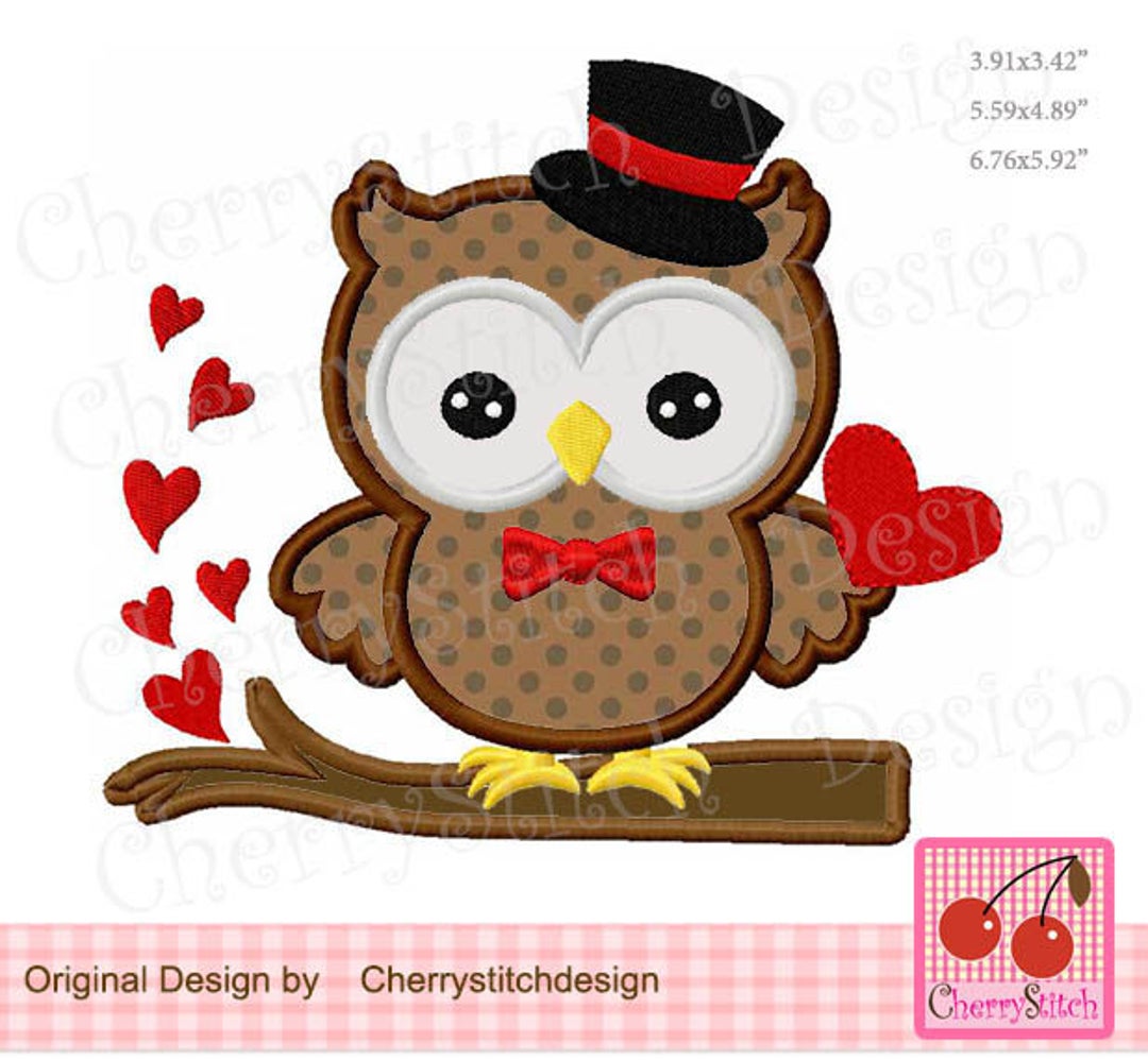 Valentine Owl Gentleman Owl Valentnie's Day Embroidery - Etsy