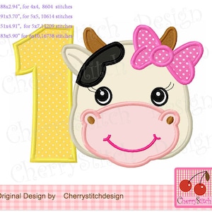 Cow Face Number 1, Baby Cow Farm Animal Machine Embroidery Design - Etsy