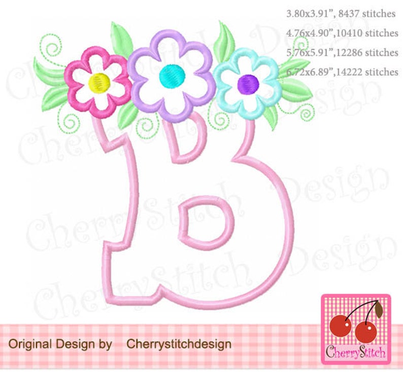 Monogram B Flowers Letter B Upper Case B Machine Embroidery Applique ...