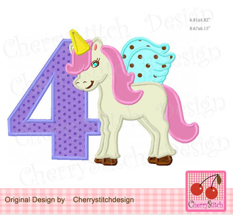 Unicorn Number 4 Birthday Machine Embroidery Design Applique - Etsy