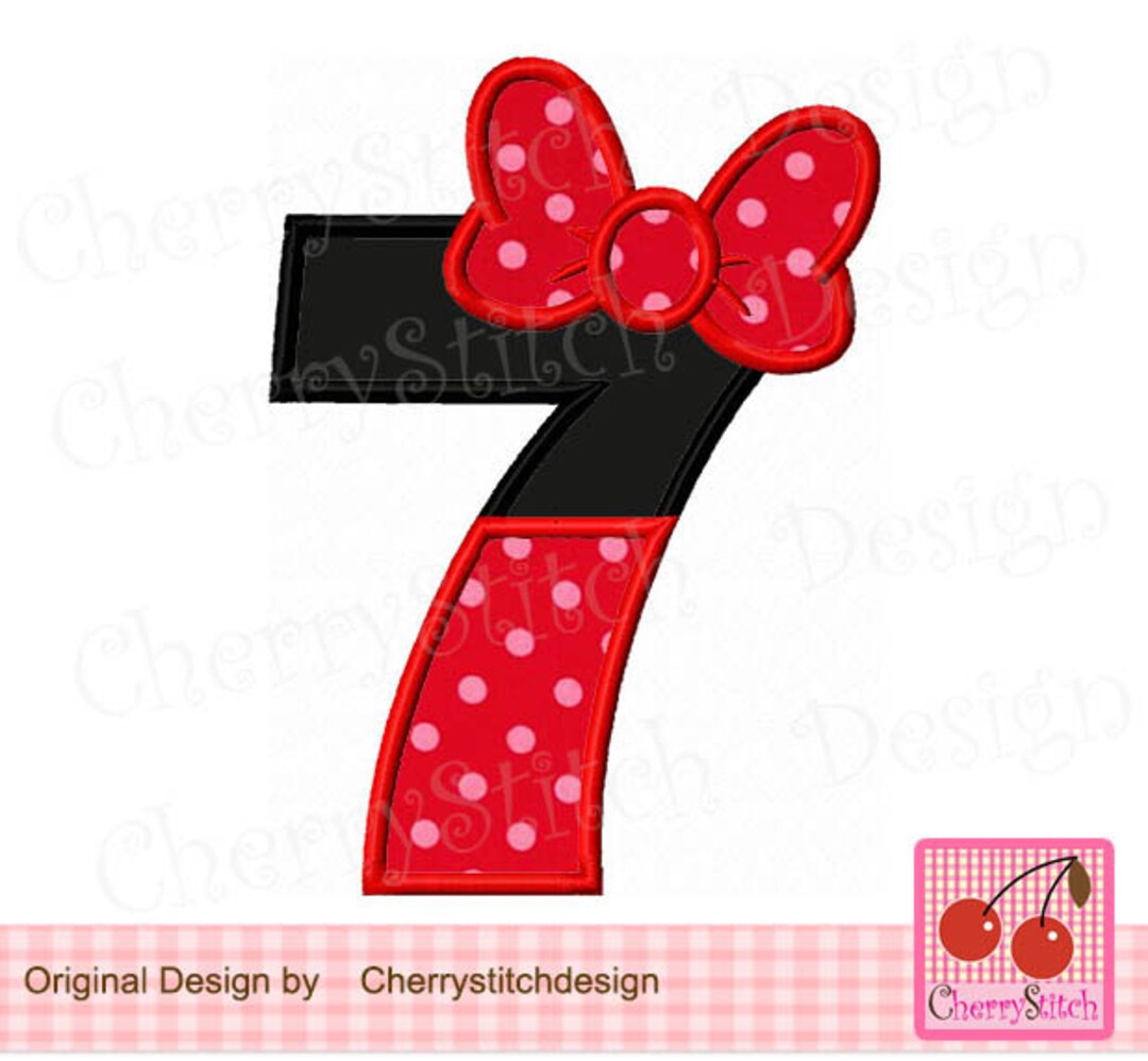 Birthday Number 7,minnie Number 7 Applique,birthday Embroidery Applique ...