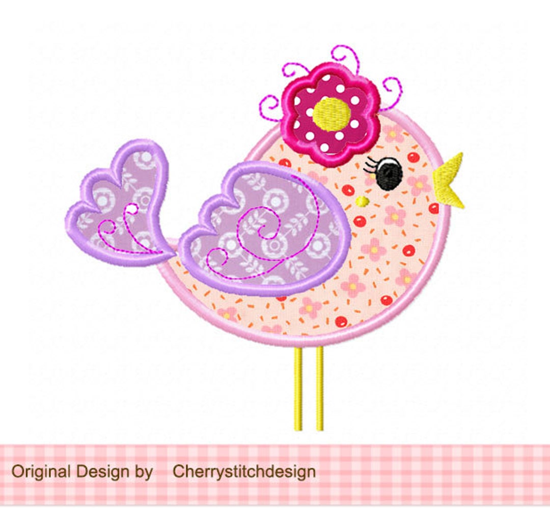 Bird Flower Birdie Machine Embroidery Applique Design 02 - 4x4 5 6x6 ...