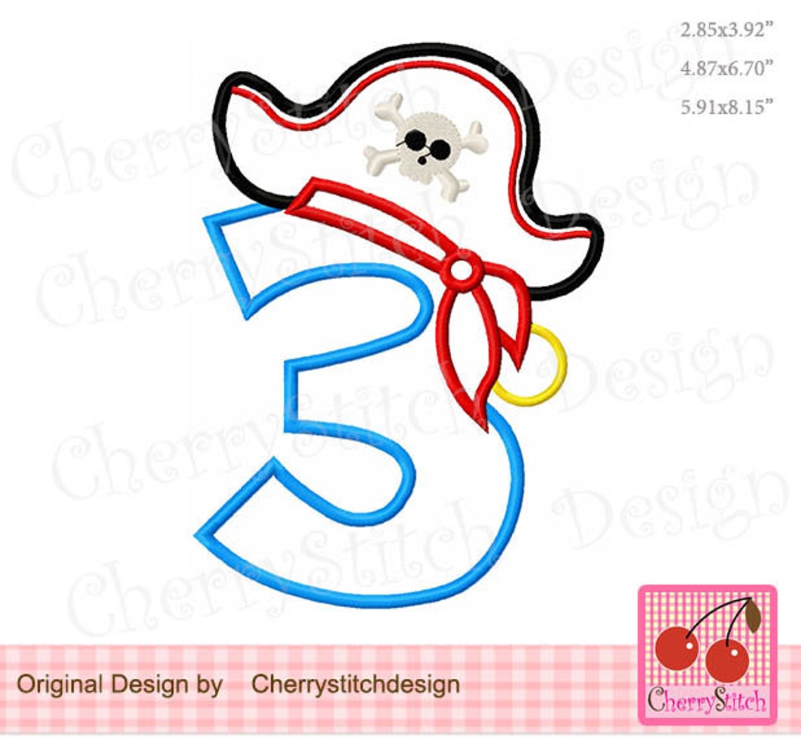 Pirate Number 3 Birthday Machine Embroidery Applique ND83 - Etsy