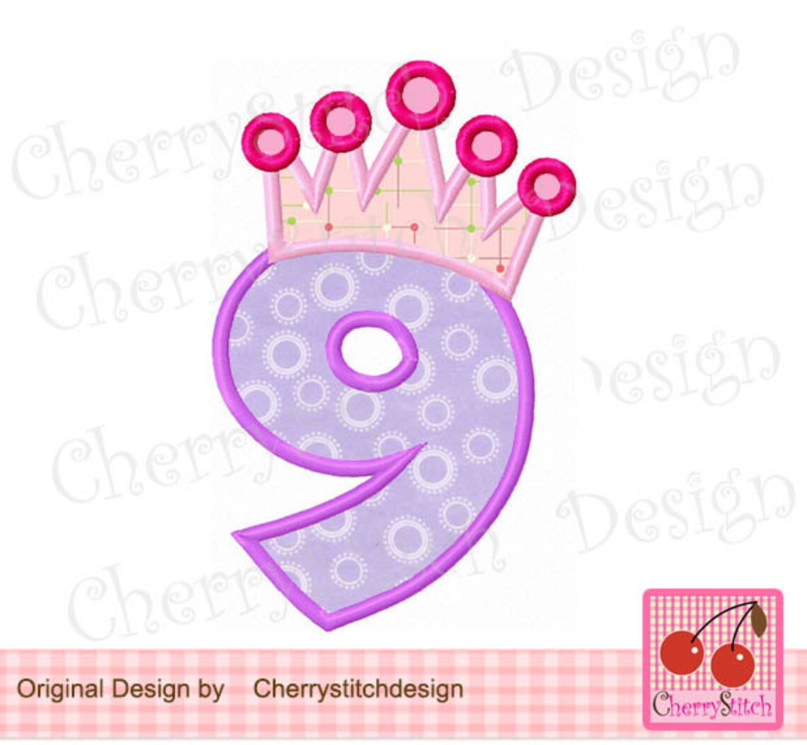 Crown Number 9 Birthday Embroidery Applique Design 4x4 5x5 | Etsy