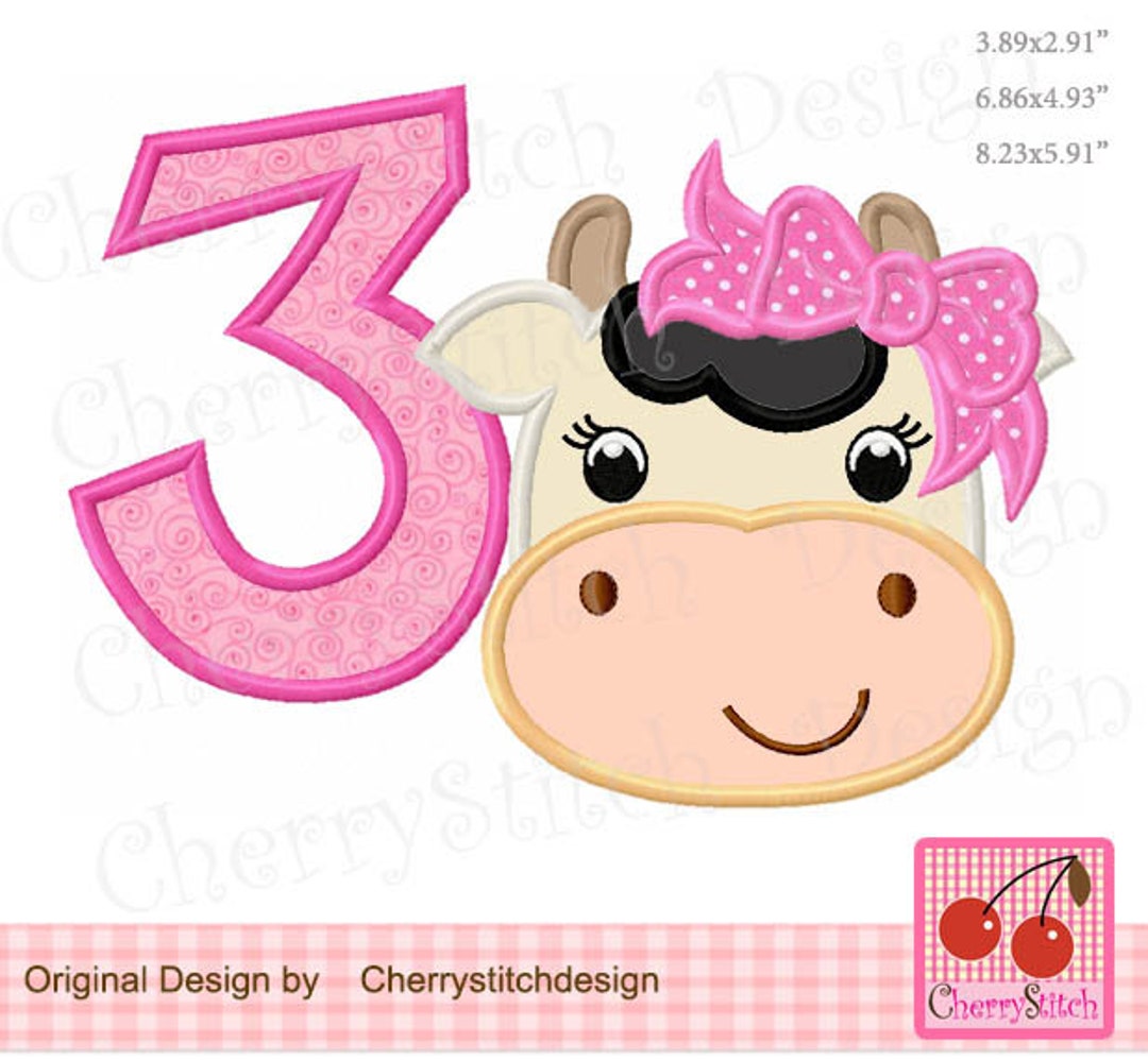 Cow Number 3 Machine Embroidery Applique for Girls - Etsy