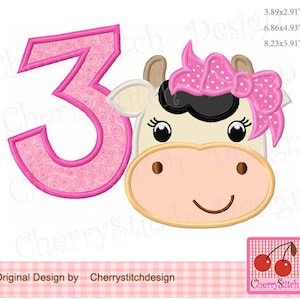 Cow Number 3 Machine Embroidery Applique for Girls - Etsy