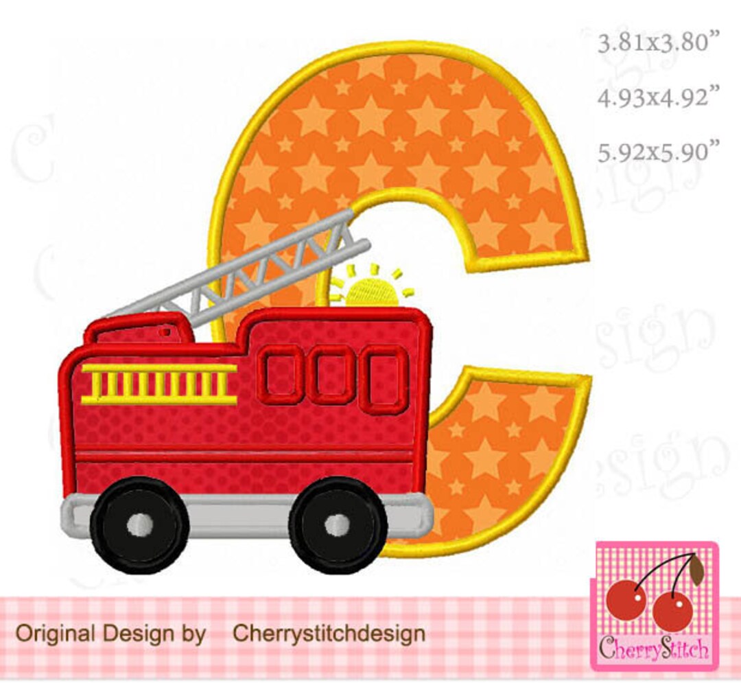 Fire Truck Monogram C Letter C Machine Embroidery Applique Design - Etsy