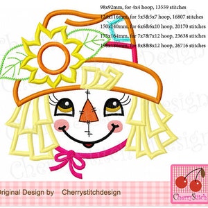 Fall Scarecrow Face Thanksgiving Party Machine Embroidery Applique ...