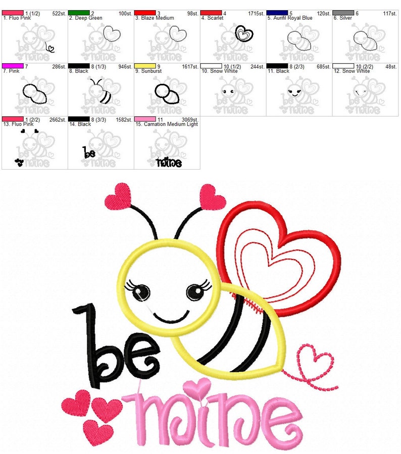 Be Mine, Valentine's Day Bee,bumb Bee Machine Embroidery Applique ...