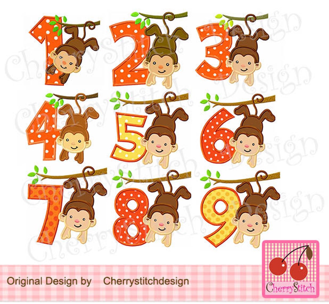 Embroidery Monkey Numbers Birthday Numbers Embroidery Applique Design ...