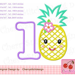 Pineapple Number 1, Pineapple Girl,birthday Number 1 Machine Embroidery ...