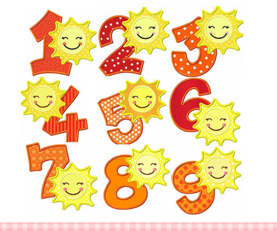 Sunshine Numbers 1-9, Birthday Numbers Embroidery Applique Design - Etsy