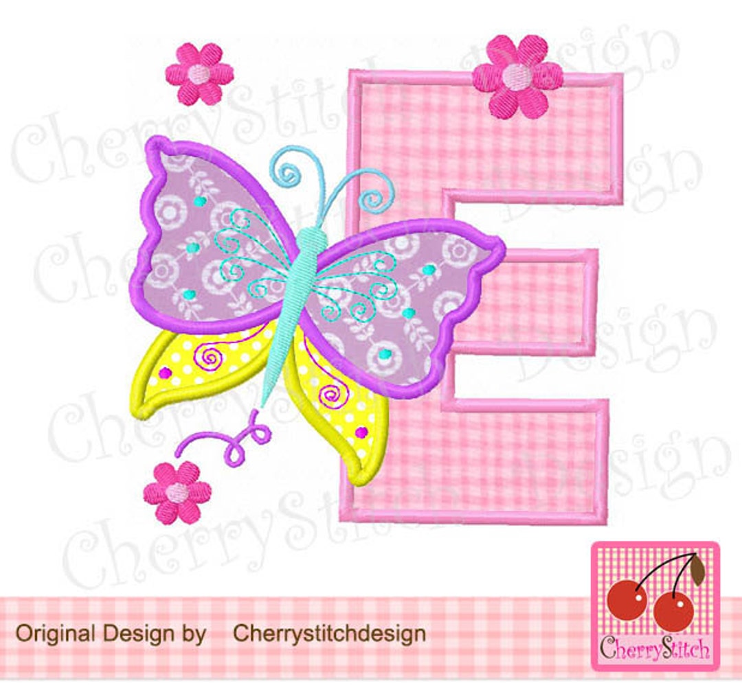 Butterfly Monogram E Letter E Machine Embroidery Applique Design - 4x4 ...
