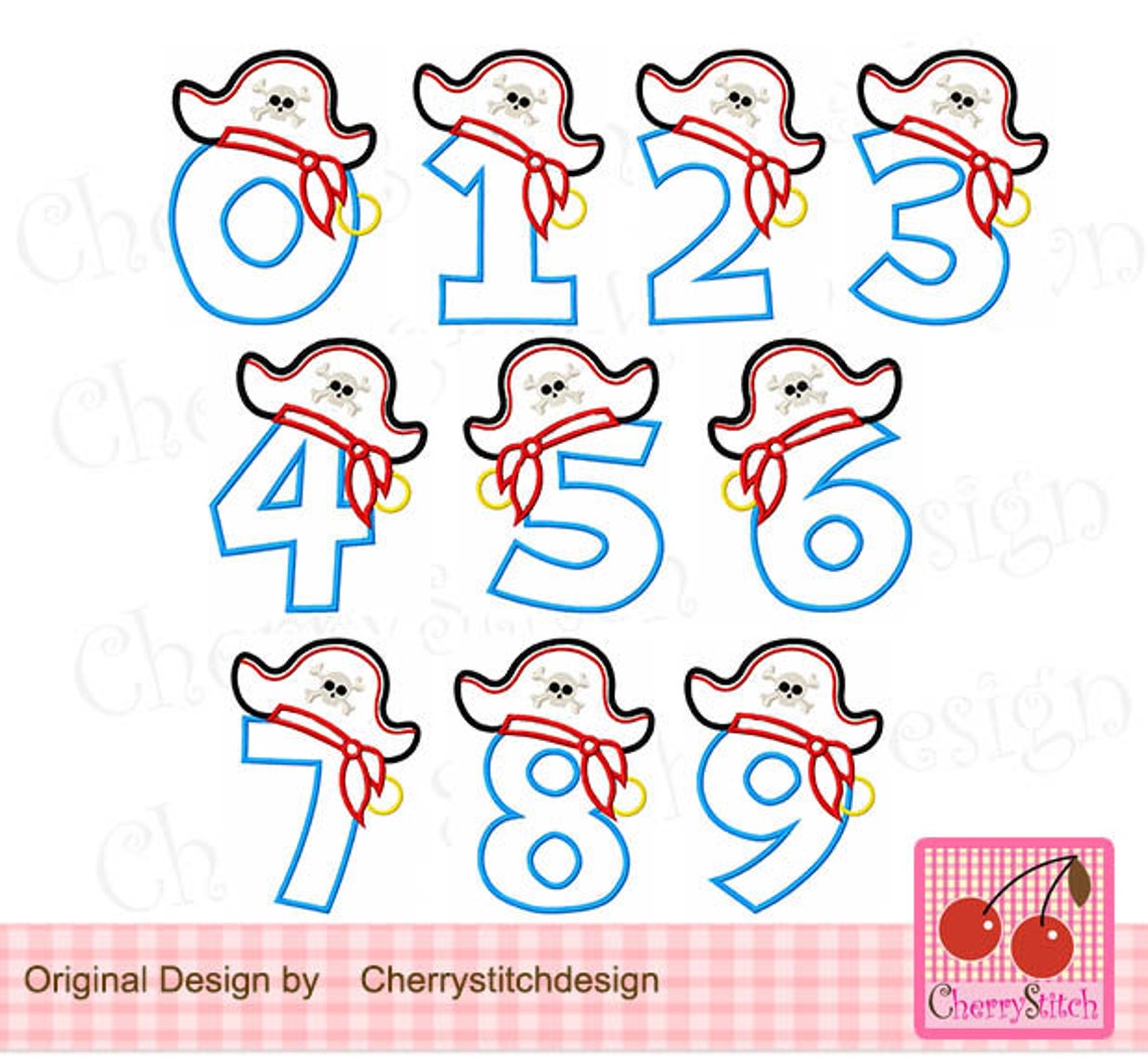 Pirate Numbers 0-9 Set Birthday Numbers Machine Embroidery | Etsy