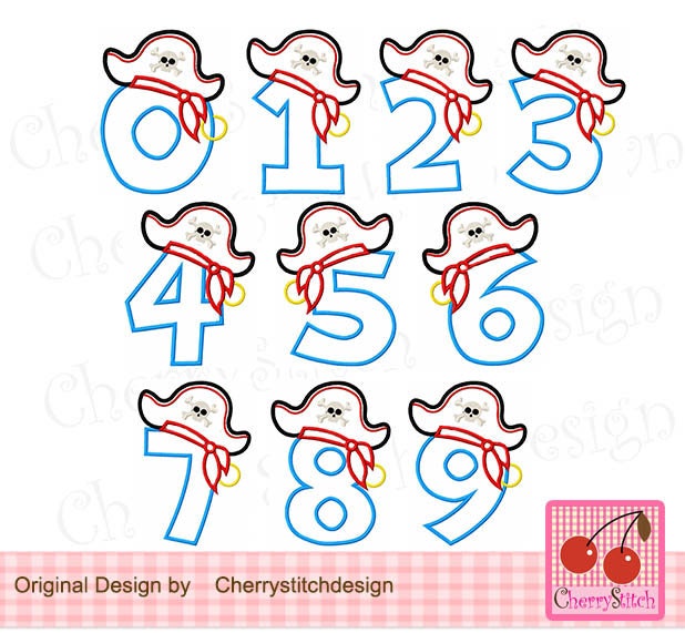 Pirate Numbers 0-9 Set Birthday Numbers Machine Embroidery | Etsy