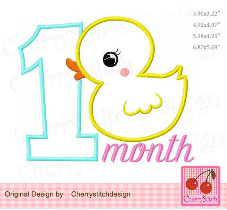 Duck Number 1 Baby 1 Month New Baby Machine Embroidery | Etsy