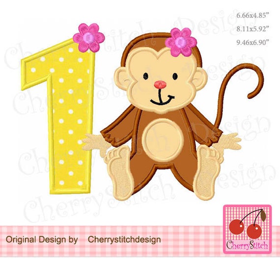 Monkey Number 1 Baby Monkey Girl Machine Embroidery Applique | Etsy