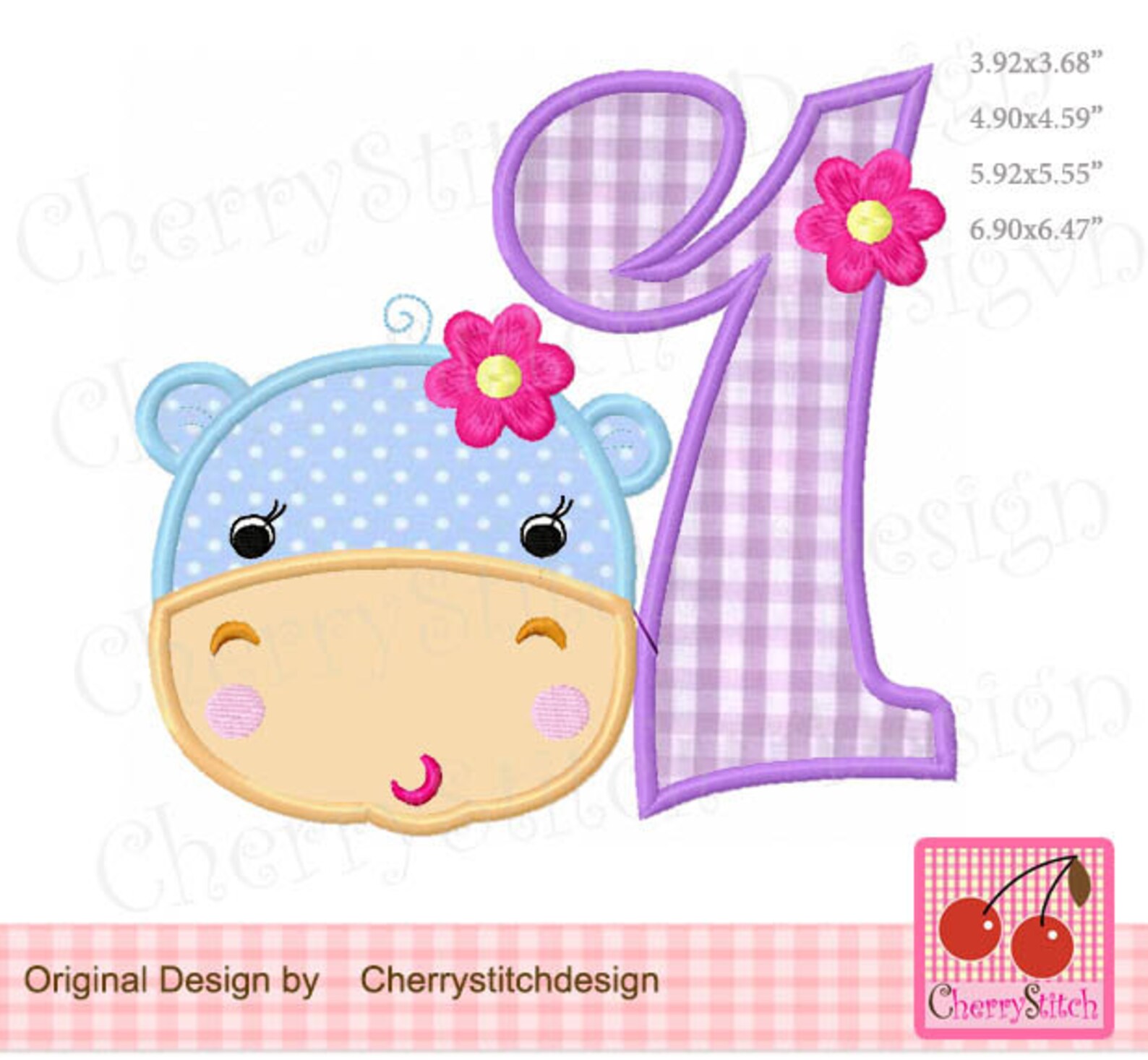 Hippo girl Number 1 Birthday number 1 Machine embroidery | Etsy