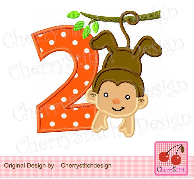 Monkey Number 2 Birthday Embroidery Applique -4x4 5x5 6x6" - Etsy