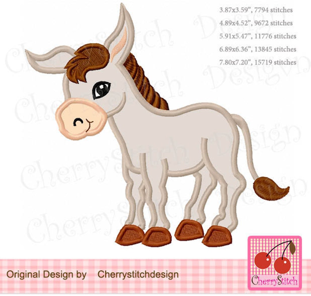 Donkey Applique Farm Animal Machine Embroidery Applique Design AN0314 ...