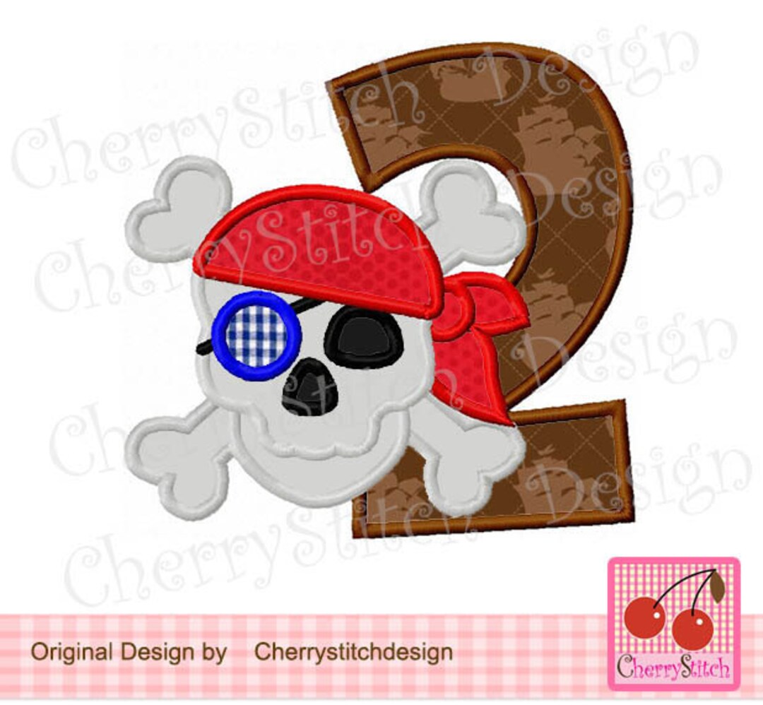 Pirate Skull Number 2 Machine Embroidery Applique Design - Etsy