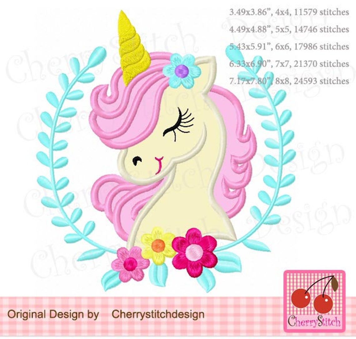 Unicorn Floral Corners Unicorn Machine Embroidery Applique - Etsy