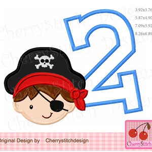 Pirate Boy Number 2 Birthday Machine Embroidery Applique Design BIR0200 ...
