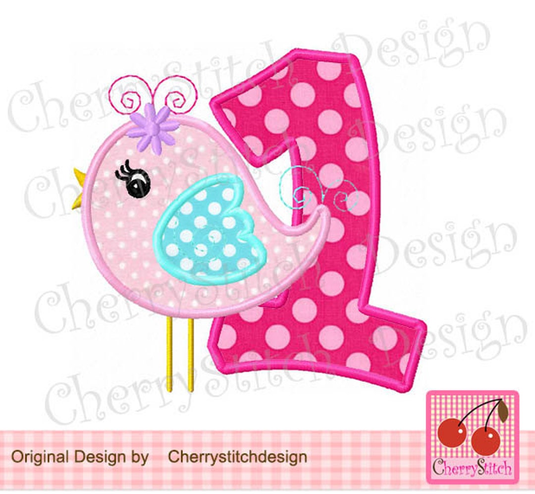 Bird Number 1 Birthday Number 1 Machine Embroidery Applique - 4x4 5x5 ...