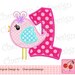 Bird Number 1 Birthday Number 1 Machine Embroidery Applique 4x4 5x5 6x6 ...