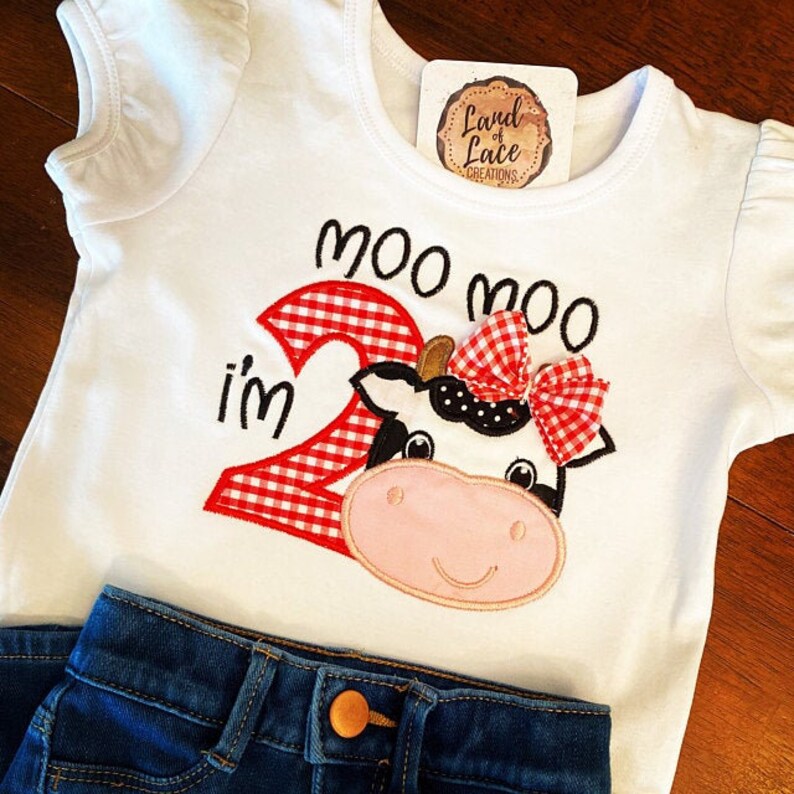 Cow Birthday Number 2 Machine Embroidery Applique ND79 | Etsy