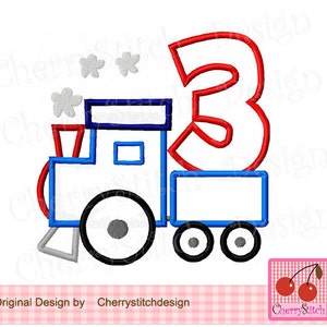 Train Number 3 Transportation Birthday Machine Embroidery Applique ...