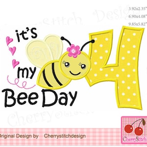 Bumble Bee Number 4 Birthday Machine Embroidery Applique Design (4x4 ...