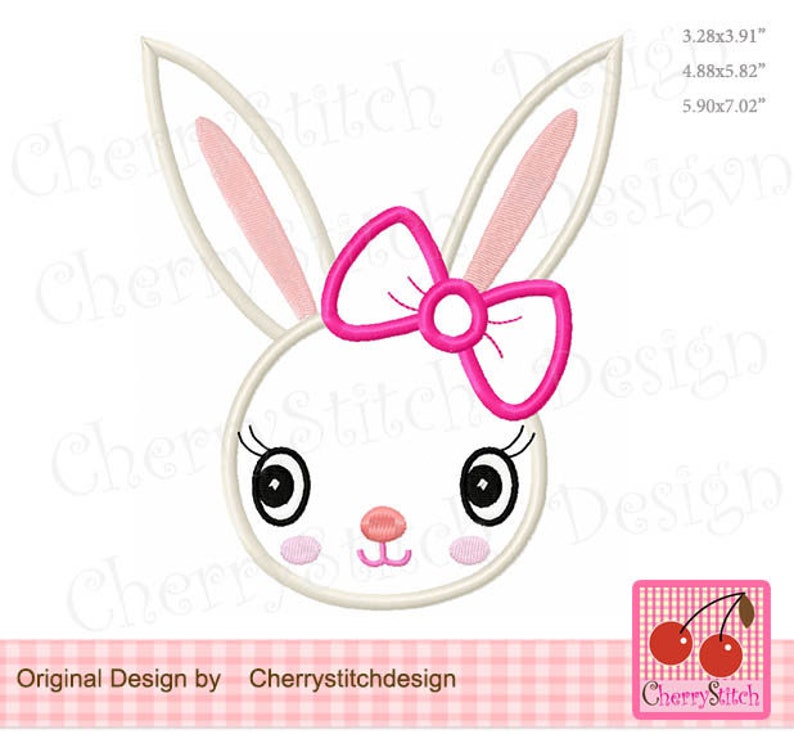 Easter Bunny Face Bunny Girl With Bow Machine Embroidery - Etsy