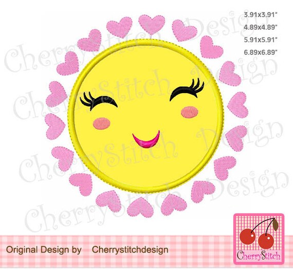 Sunshine With Hearts Machine Embroidery Applique Design for - Etsy