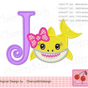 Shark Letter J, Shark Letter J Monogram J Machine Embroidery Applique ...