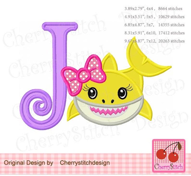 Shark Letter J Shark Letter J Monogram J Machine Embroidery - Etsy