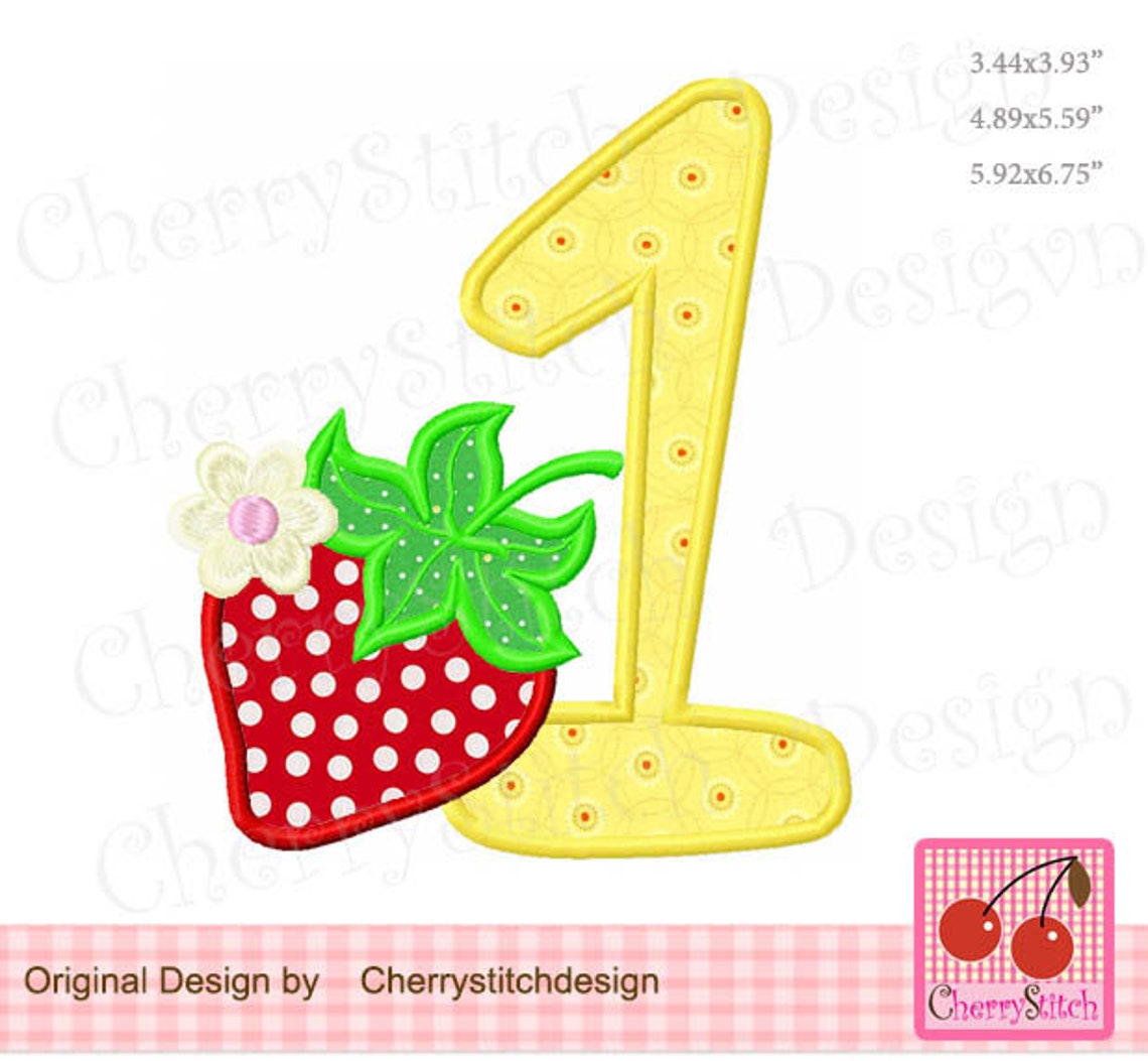 Strawberry Number 1 Birthday Machine Embroidery Applique - Etsy