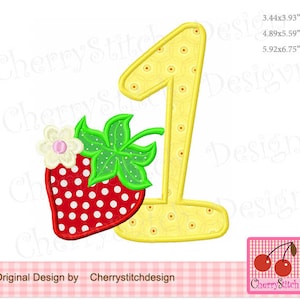 Strawberry Number 1 Birthday Machine Embroidery Applique - Etsy